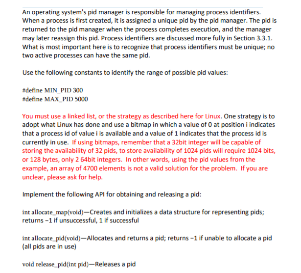 An operating system's pid manager is responsible for | Chegg.com