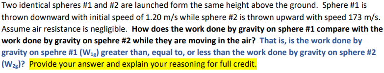 Solved Two identical spheres #1 and #2 are launched form the | Chegg.com