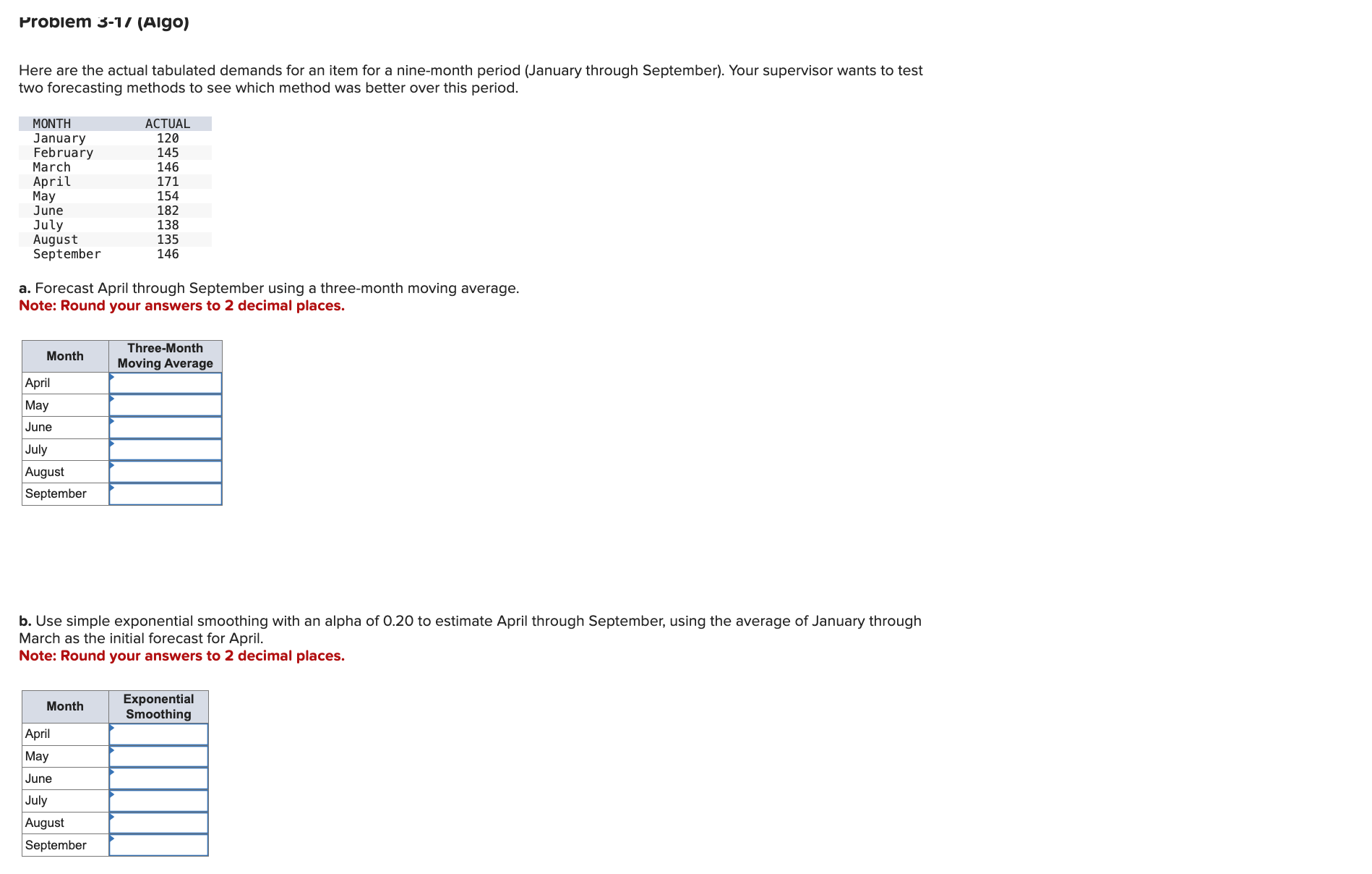 Solved Problem 3-1 / (AIgo)Here are the actual tabulated | Chegg.com