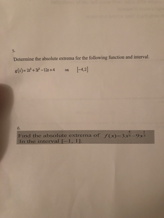 Solved Determine the absolute extrema for the following | Chegg.com