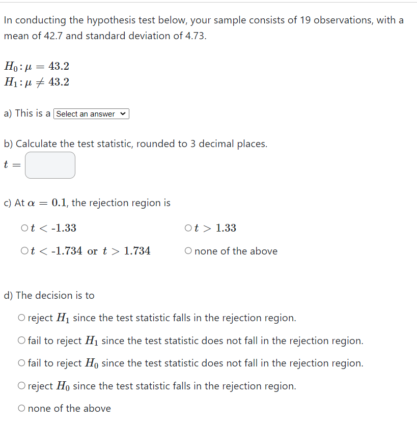 Solved In conducting the hypothesis test below, your sample | Chegg.com