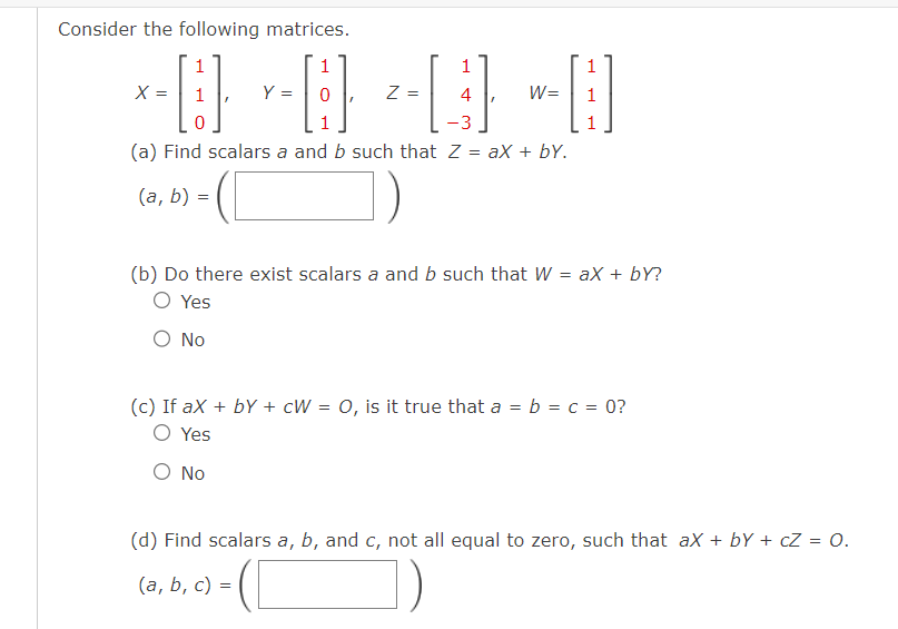 Solved Consider the following matrices. | Chegg.com