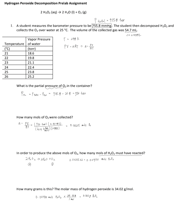 Experiment 11: Decomposition of Hydrogen peroxide | Chegg.com