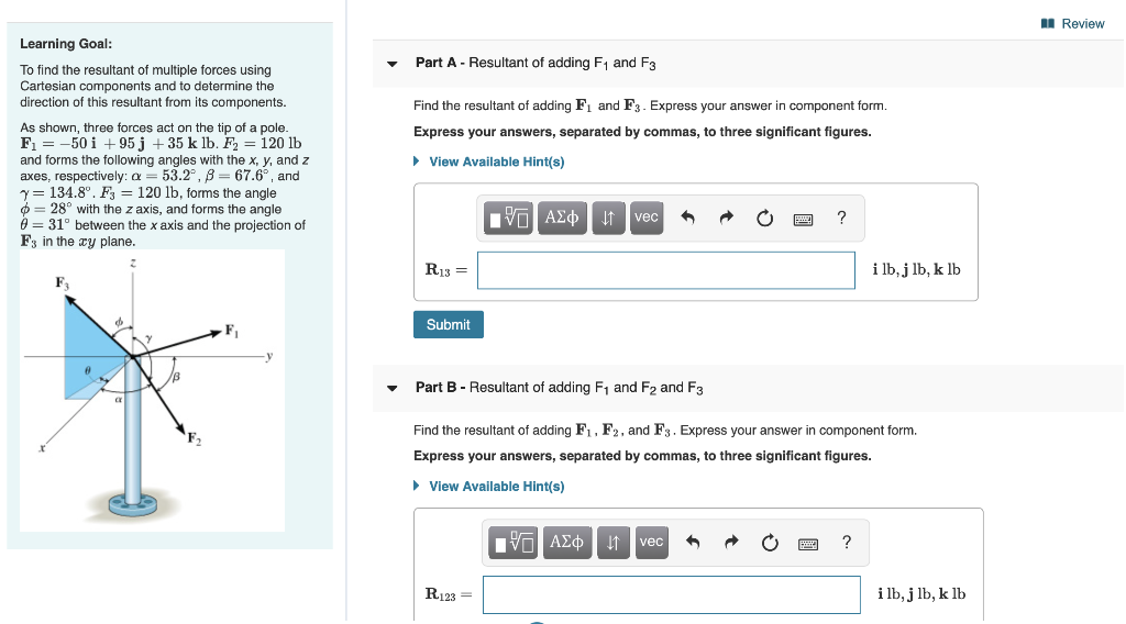 Solved un Review II Review Part A - Resultant of adding F1 | Chegg.com