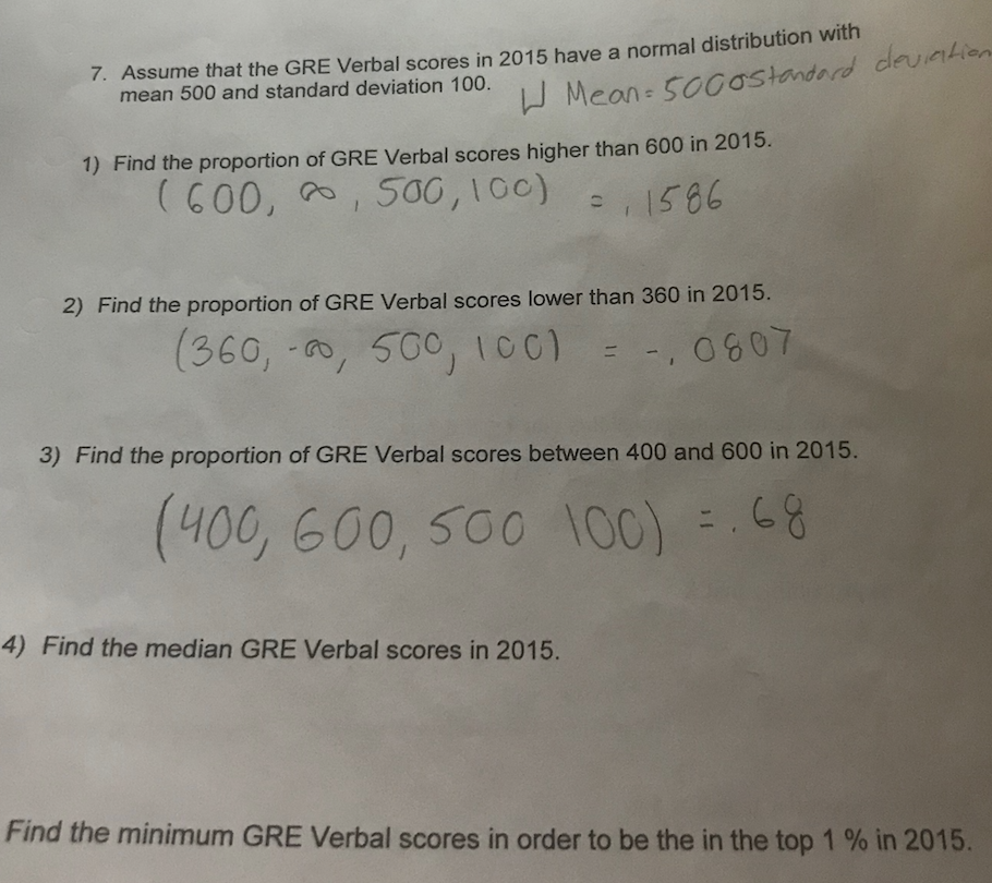 Solved 7. Assume that the GRE Verbal scores in 2015 have a | Chegg.com