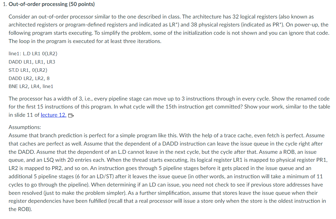 Solved 1 Out Of Order Processing 50 Points Consider An