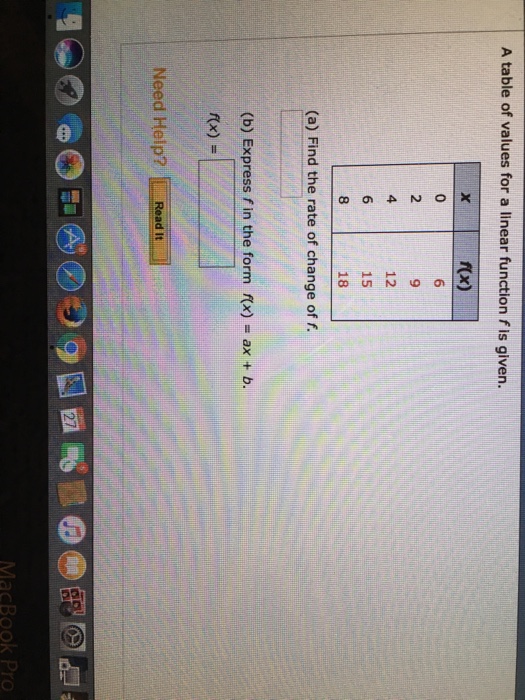 Solved A table of values for a linear function f is given. | Chegg.com