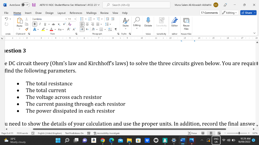 Solved B. Circuit 2: e DC circuit theory (Ohm's law and | Chegg.com