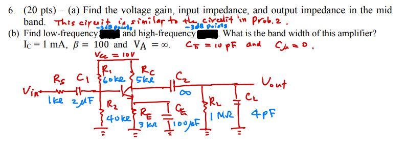Solved 6. (20 pts) - (a) Find the voltage gain, input | Chegg.com