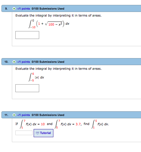 Solved 9. -1 points 0/100 Submissions Used Evaluate the | Chegg.com