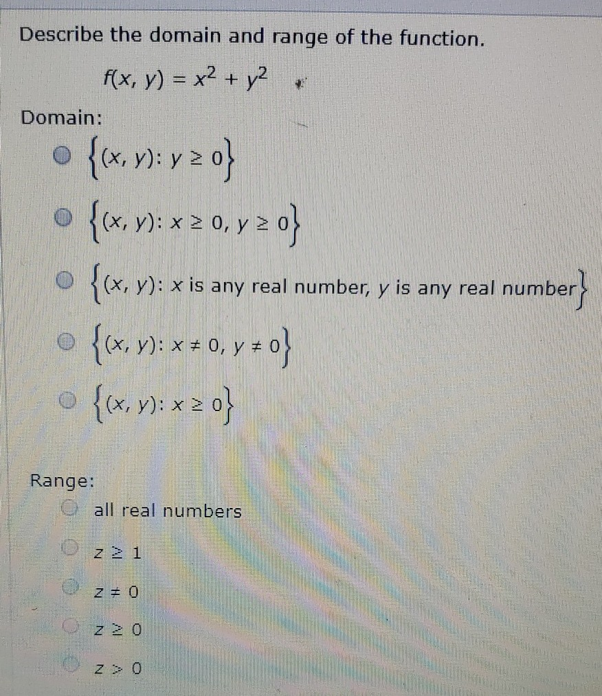 Solved Describe the domain and range of the function. f(x, | Chegg.com