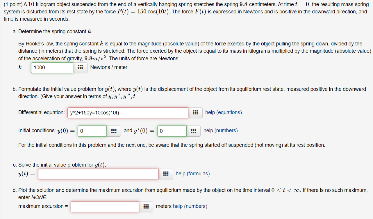Solved A 10 kilogram object suspended from the end of a | Chegg.com