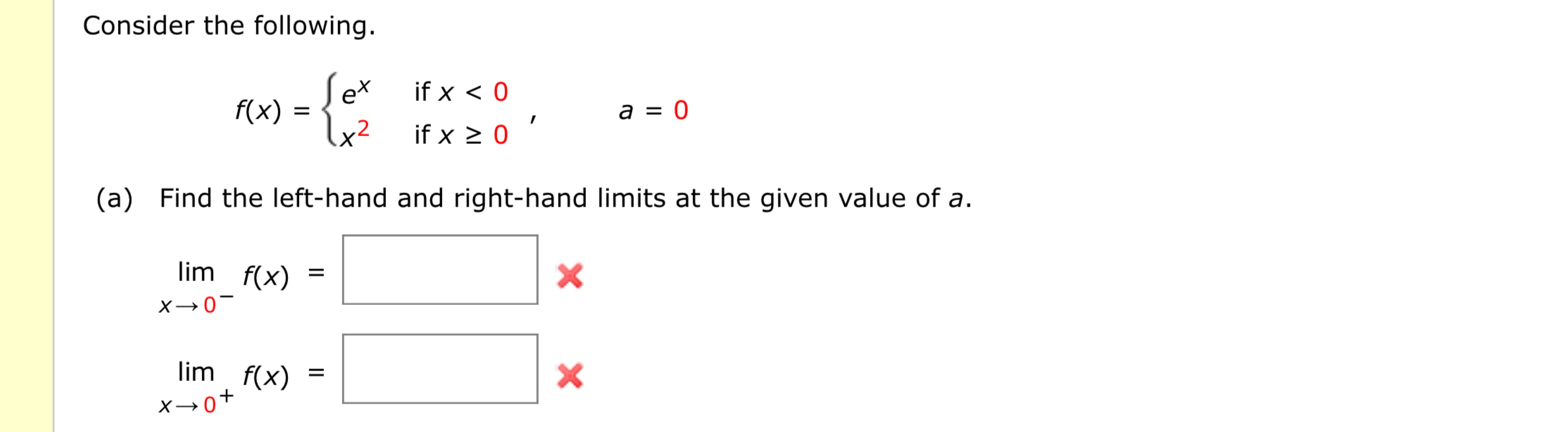 Solved Consider the following.f(x)={ex if x