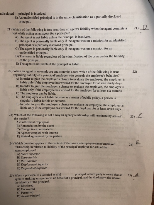 Solved ndisclosed principal is involved. E) An unidentified | Chegg.com