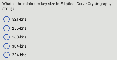 Solved What is the minimum key size in Elliptical Curve | Chegg.com