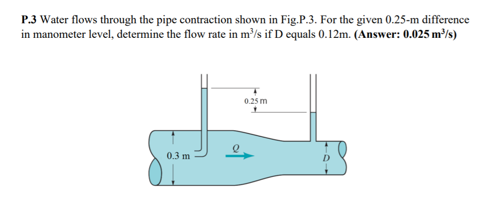 Solved P.3 Water flows through the pipe contraction shown in | Chegg.com