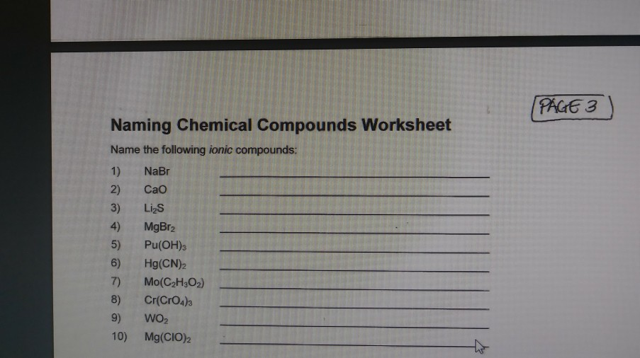 Solved PAG6 3 Naming Chemical Compounds Worksheet Name the | Chegg.com