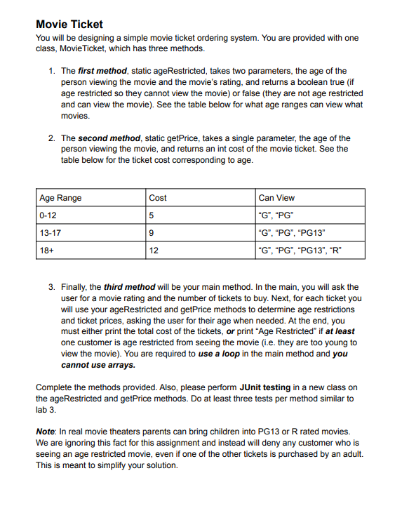 Solved package Lab4; public class MovieTicket { public | Chegg.com