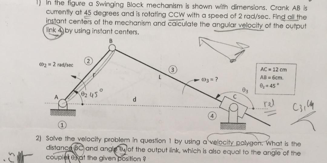 Solved 1) In the figure a Swinging Block mechanism is shown | Chegg.com