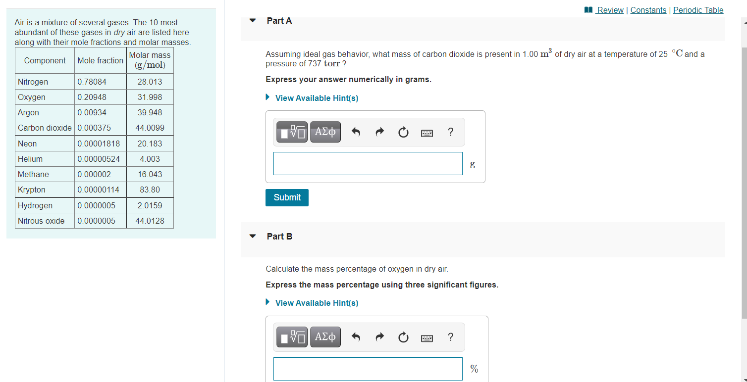 Solved M Review Constants Periodic Table Part A Air is a | Chegg.com
