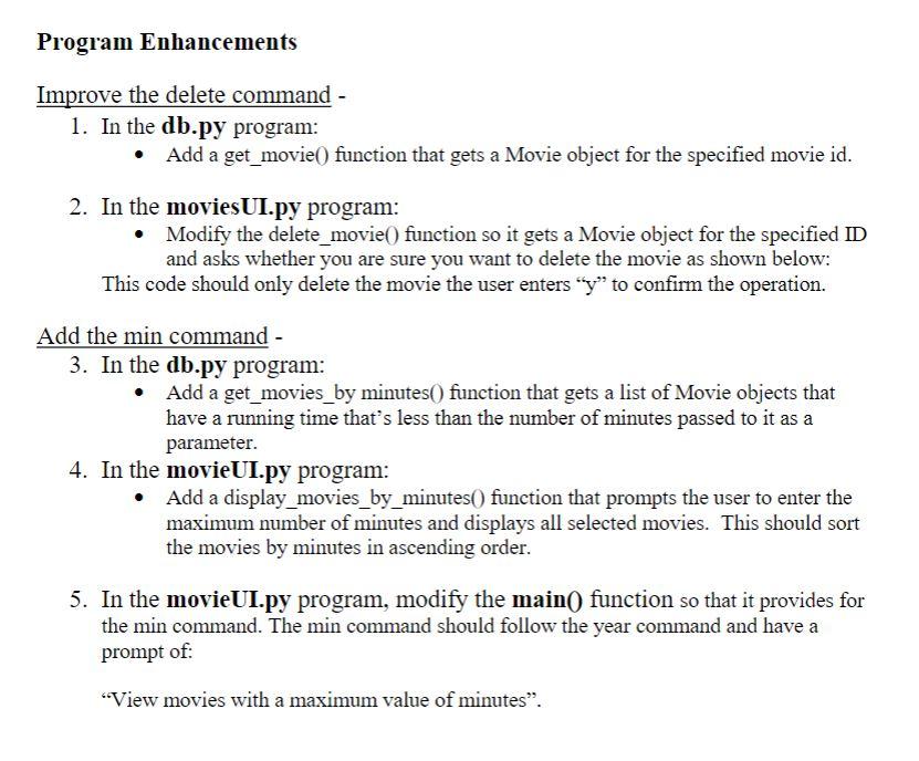 Python The Movies Database: (Please read instruction | Chegg.com