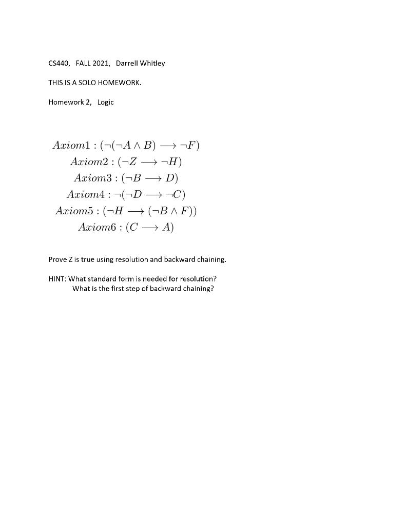 CS440, FALL 2021, Darrell Whitley THIS IS A SOLO | Chegg.com