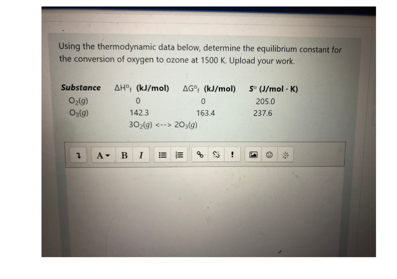 Solved Using the thermodynamic data below, determine the | Chegg.com