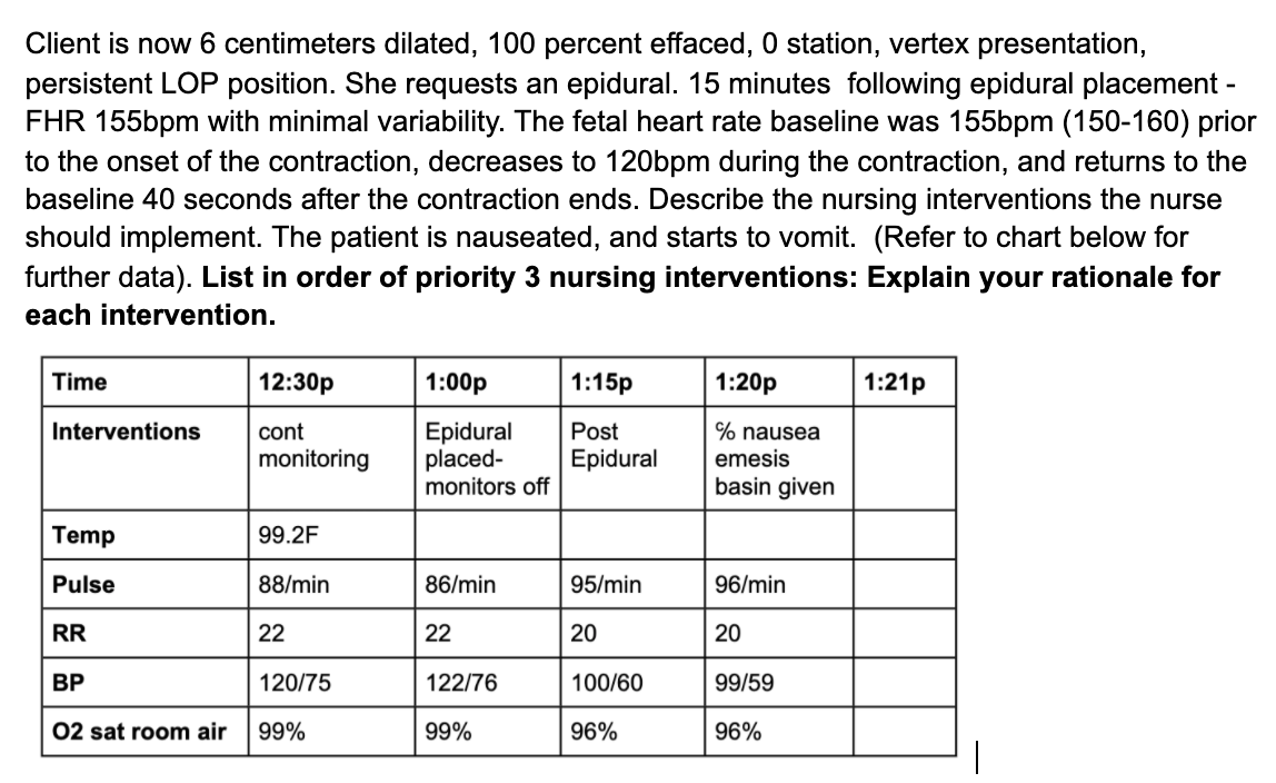 Solved Client is now 6 centimeters dilated, 100 percent | Chegg.com
