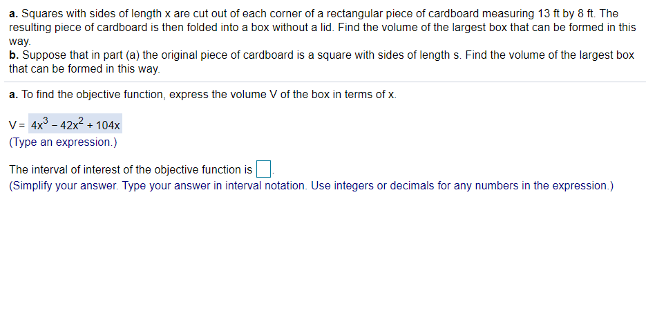 Solved a. Squares with sides of length x are cut out of each | Chegg.com