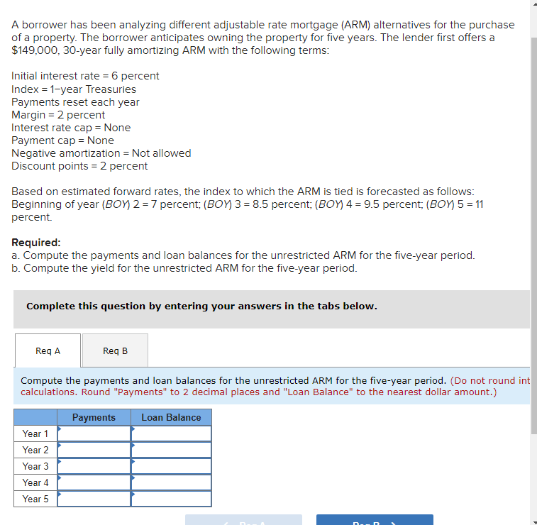 Solved A borrower has been analyzing different adjustable | Chegg.com