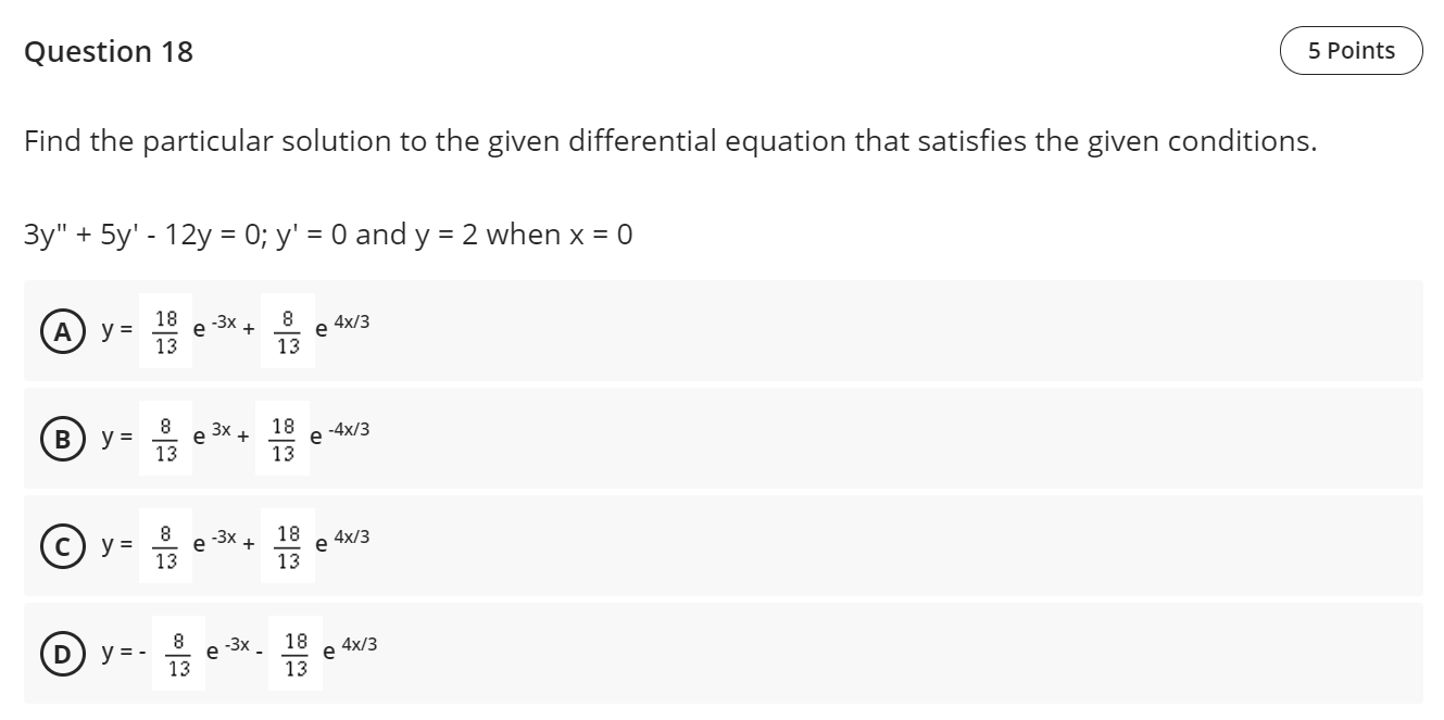 Solved Question 18 5 Points Find the particular solution to | Chegg.com
