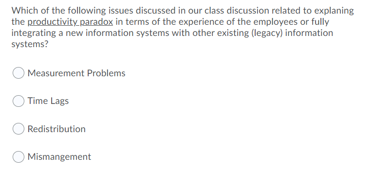 Solved Which of the following issues discussed in our class | Chegg.com