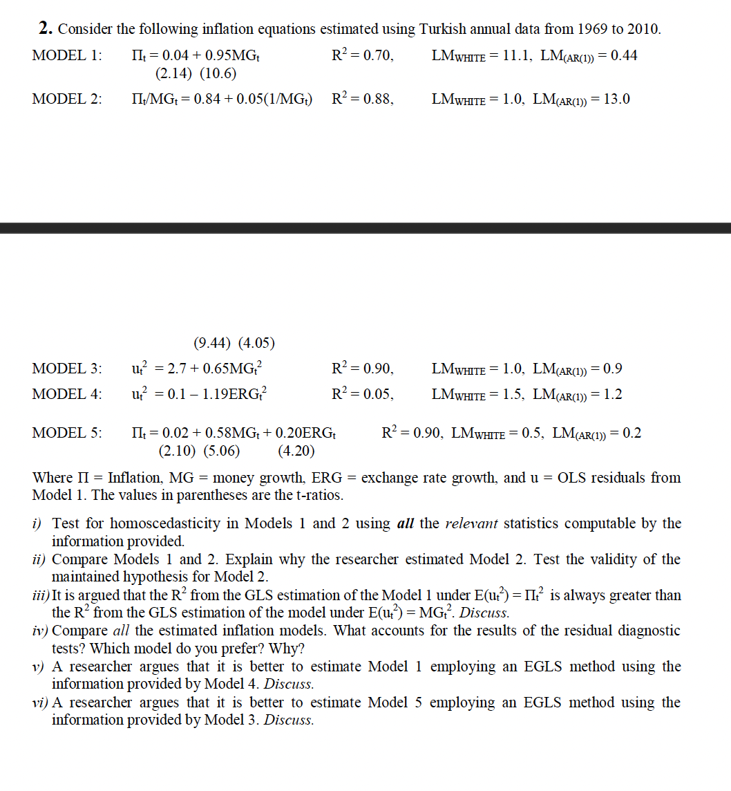 Solved Consider the following inflation equations estimated | Chegg.com