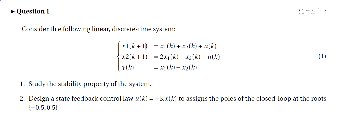 Solved Question 1 ( ) Consider the following linear, | Chegg.com