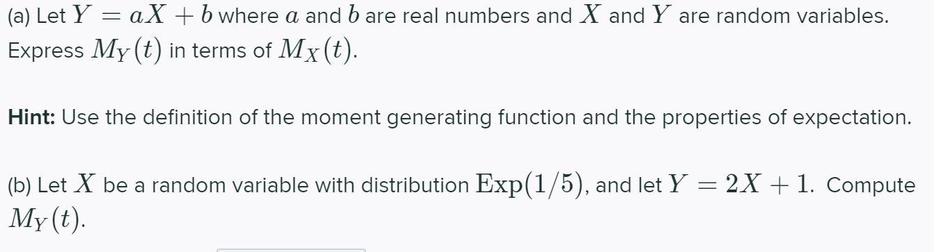 Solved (a) Let Y = ax + b where a and b are real numbers and | Chegg.com