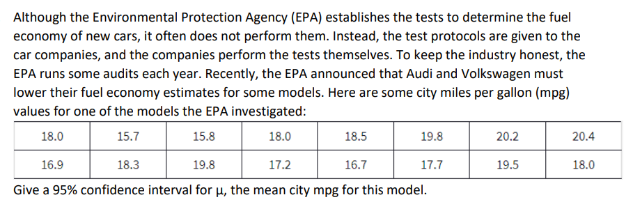Solved Although the Environmental Protection Agency (EPA) | Chegg.com