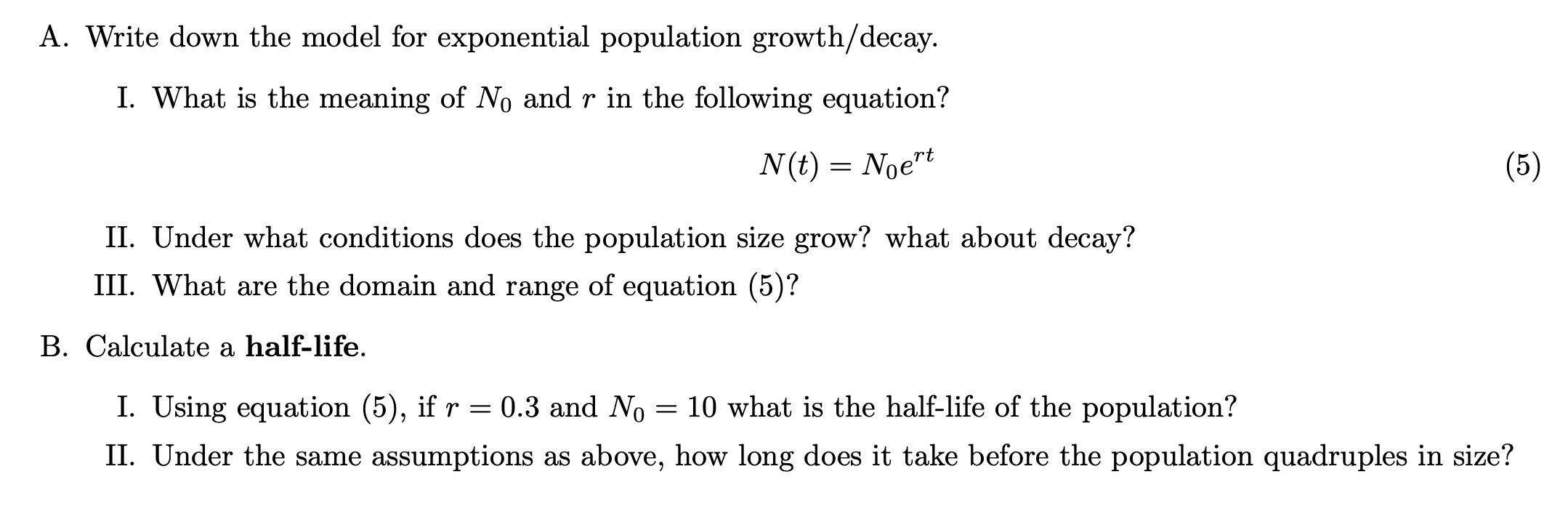 Solved A ﻿write Down The Model For Exponential Population