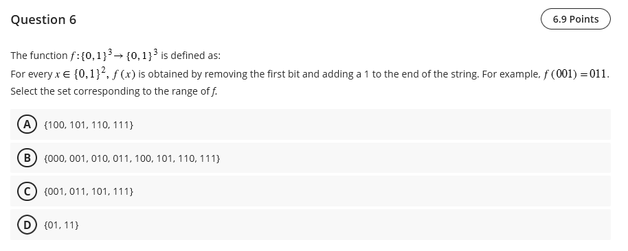 Solved The function f:{0,1}3→{0,1}3 is defined as: For every | Chegg.com