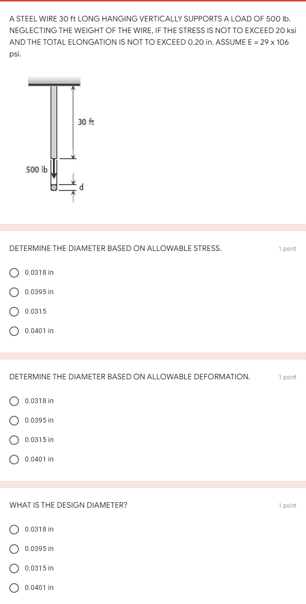 Solved A STEEL WIRE 30 ft LONG HANGING VERTICALLY SUPPORTS A | Chegg.com
