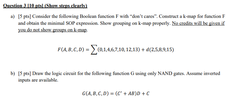 Solved a) [5 pts] Consider the following Boolean function F | Chegg.com