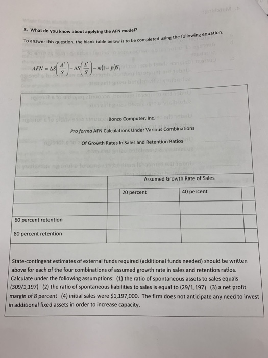 Solved 5. What do you know about applying the AFN model? the | Chegg.com