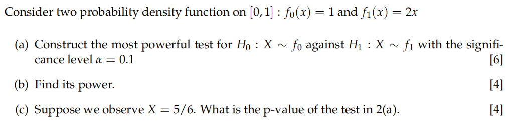 Solved Consider two probability density function on [0,1] : | Chegg.com