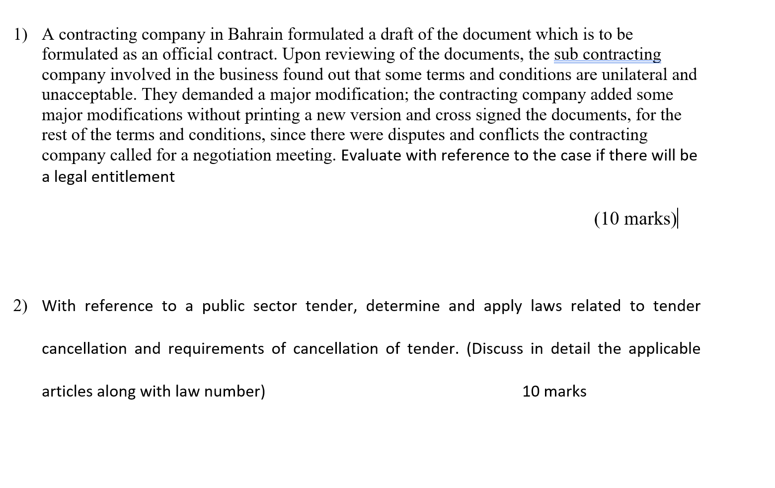 Solved 1) A contracting company in Bahrain formulated a | Chegg.com