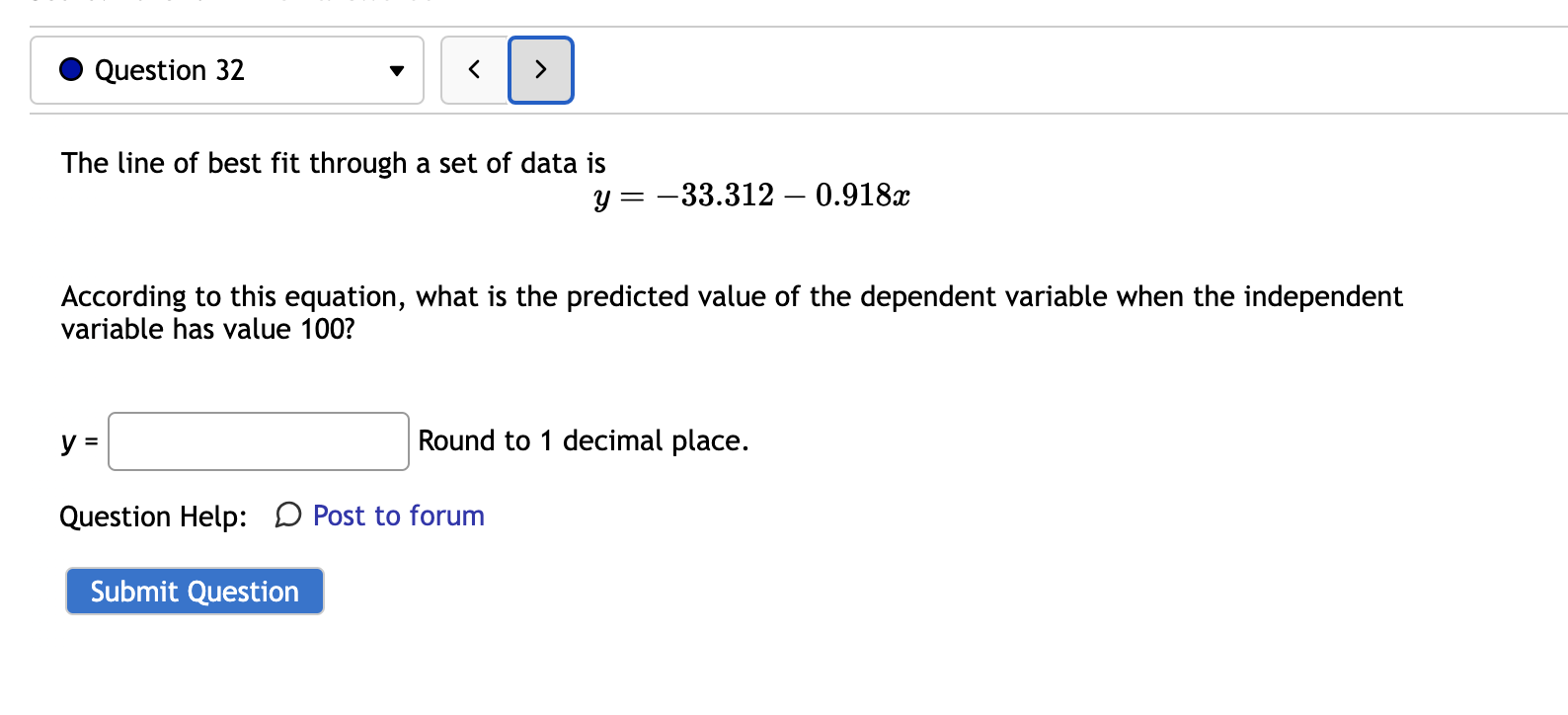 Solved The line of best fit through a set of data is | Chegg.com