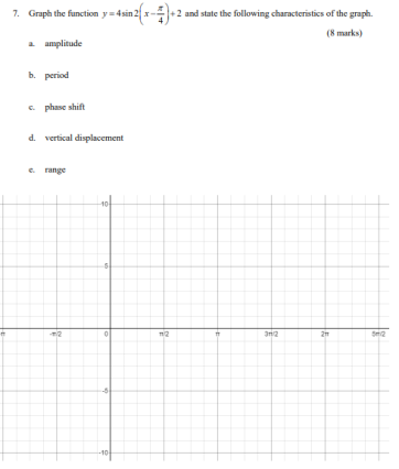 Solved 7. Graph the function y=4sin2(x−4π)+2 and state the | Chegg.com