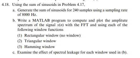 Solved 4.18. Using the sum of sinusoids in Problem 4.17, a. | Chegg.com