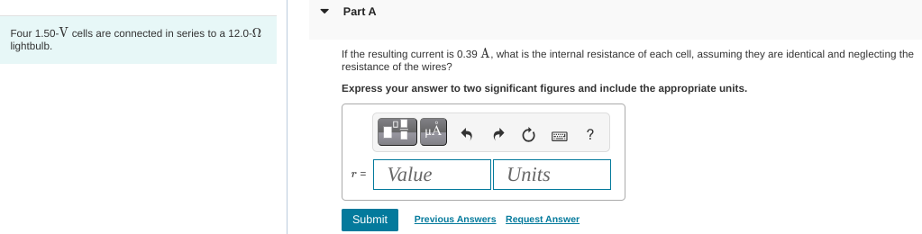 Solved Four 1.50−V cells are connected in series to a 12.0−Ω | Chegg.com