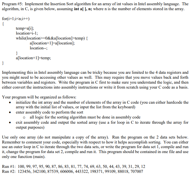 Solved C & Intel Assembly Programming Problem -- I have been | Chegg.com
