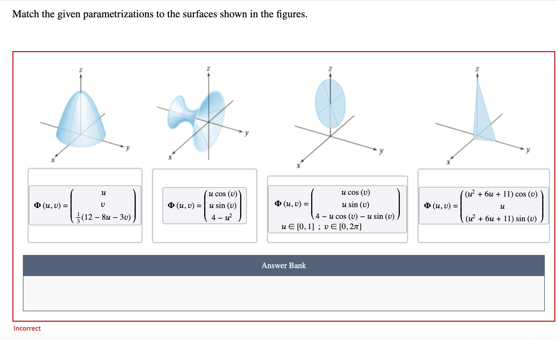 Solved Match the given parametrizations to the surfaces | Chegg.com
