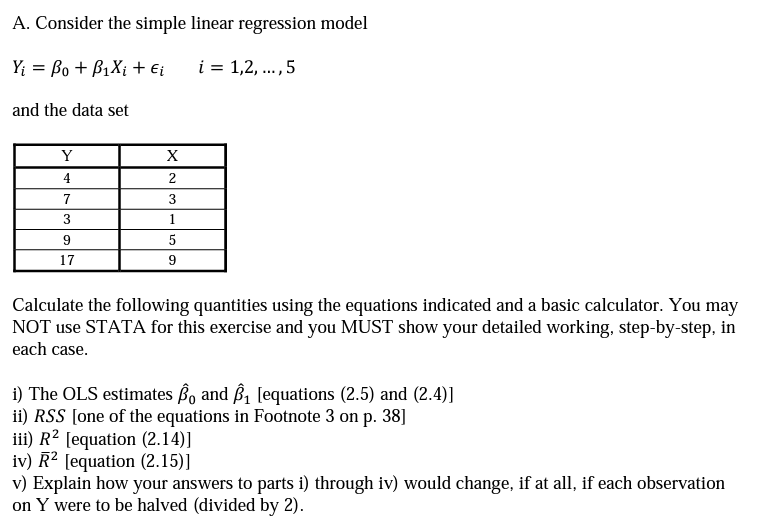 Solved A. Consider the simple linear regression model | Chegg.com